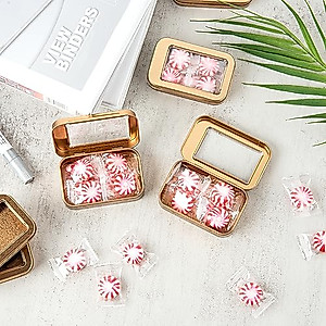 Restaurantware RW Base 4.5 Ounce Rectangular Tin Containers 10 Durable Tin Boxes With Lids - Clear Window Lids Rounded Edges Gold Tin Storage Containers Customizable Fits Mints Or Pills