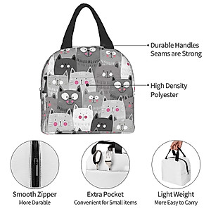Duduho Cute Grey Cats Kitten Lunch Bag Compact Tote Bag Reusable Lunch Box Container For Women Men School Office Work