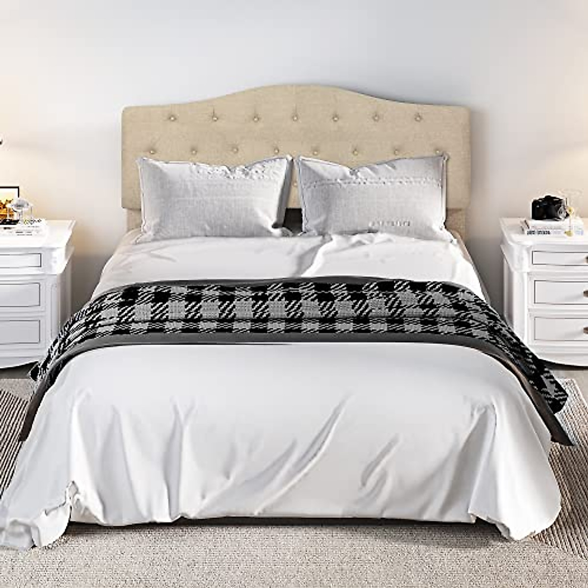 YITAHOME Upholstered Headboard, Linen Tufted Upholstered Headboard with Diamond Tufted, Headboards for Full/Queen Size Bed - Beige