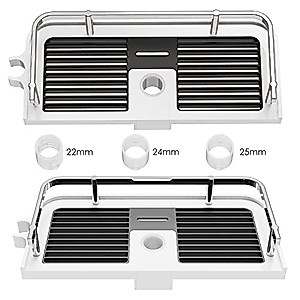 Linkidea Direct Shower Caddy Shelf for 22/24/25 mm Slide Bar, Bathroom Shower Rack Organizer Sponge Holder for Shampoo Soap with Stainless Steel Guardrail and Hanging Hook (White)