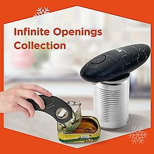 Kitchen Mama Infinite Openings Collection: Limited Marble Auto 2.0 Series, Upgraded Blade Cuts Leaving Smooth Edge, and Epic One Opener: Magnetic, Opens Bottle, Beer, Pull Tab Cans, and Jars (Black)