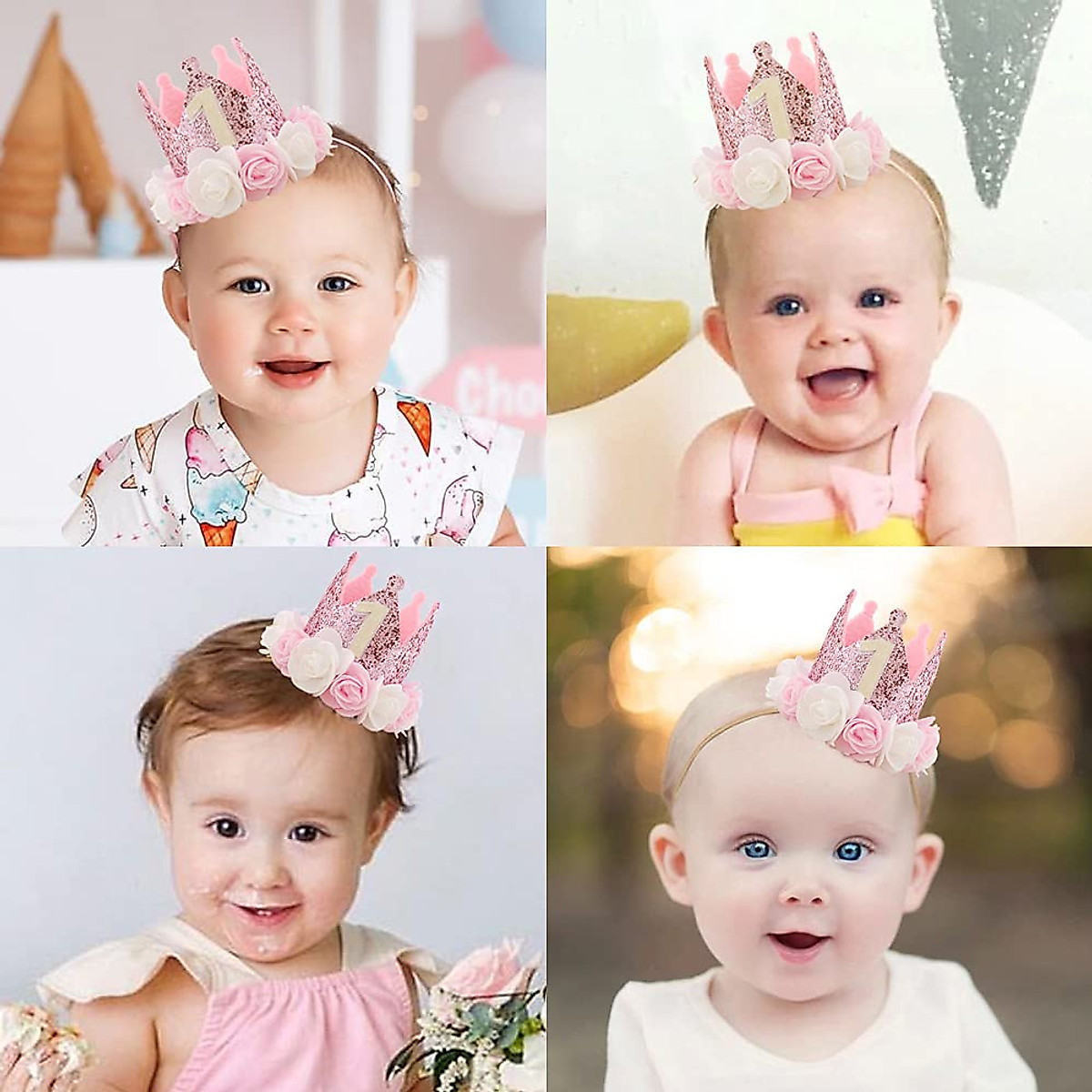 Kbrand Hat First Birthday 1st Decorations For Girl Gifts Rose Gold Baby Pink Crown Party One Year Old Princess, Rose Gold,pink