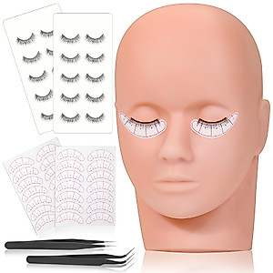 Lash Mannequin Head for Practice Training, Cosmetology Mannequin Head Doll Face Head with Eye Lashes Supplies Kits for Beginners Lash Extensions, Makeup (Soft Rubber & Natural Skin Color)