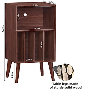 Lerliuo Record Player Stand, Walnut Turntable Stand Holds up to 160 Albums, Mid-Century Vinyl Storage Cabinet Table with Solid Wood Legs, Record Player Holder Dispaly Shelf for Bedroom Living Room