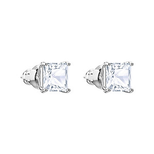 Swarovski Attract Square Stud Pierced Earrings with Clear Crystals on a Rhodium Plated Setting with Butterfly Back Closure