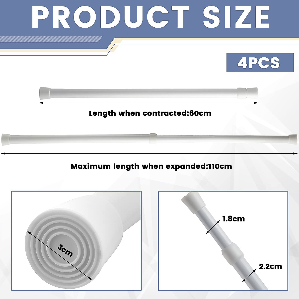 Fabbay Window Security Bar Adjustable Sliding Glass Door Lock Security Stick for Door with Rubber Tips, 23.62-39.37 Inch in Length(White, 2 Pieces)