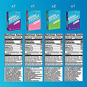 Propel Powder Packets 4 Flavor Variety Pack With Electrolytes, Vitamins and No Sugar 10 Count (Pack of 5) (Packaging May Vary)