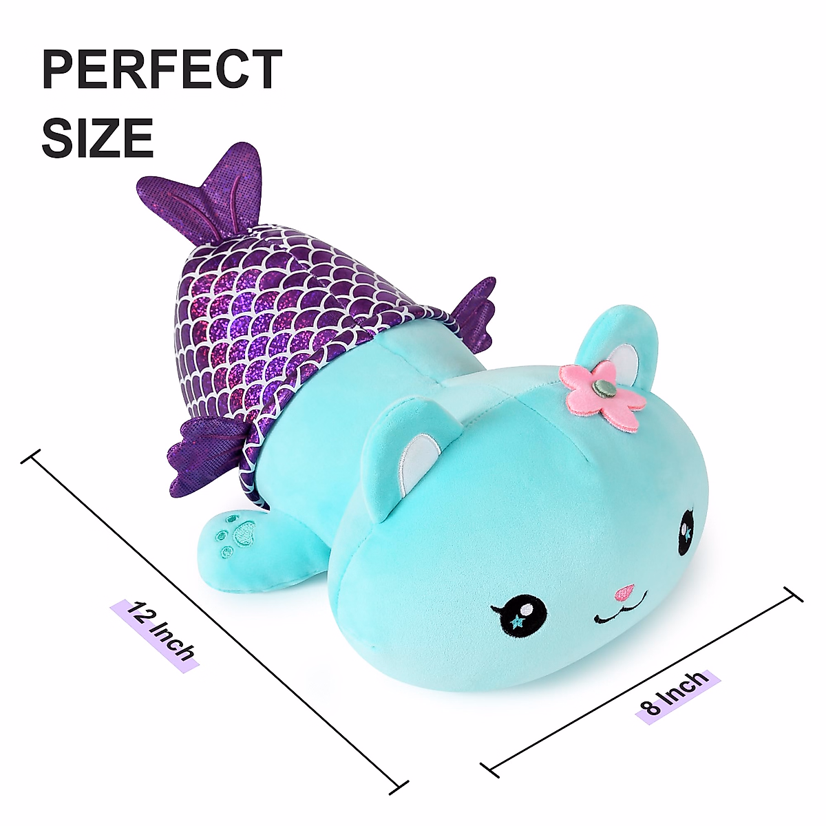 Onsoyours Cute Kitten Mermaid Plush Toy Stuffed Animal Kitty Soft Mermaid Cat Plush Pillow for Kids (Blue Cat Mermaid, 12")