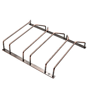 zoohot Wine Glass Rack - Under Cabinet Stemware Wine Glass Holder Glasses Storage Hanger Metal Organizer for Bar Kitchen Red Copper (3 Rows, 1 Pack)