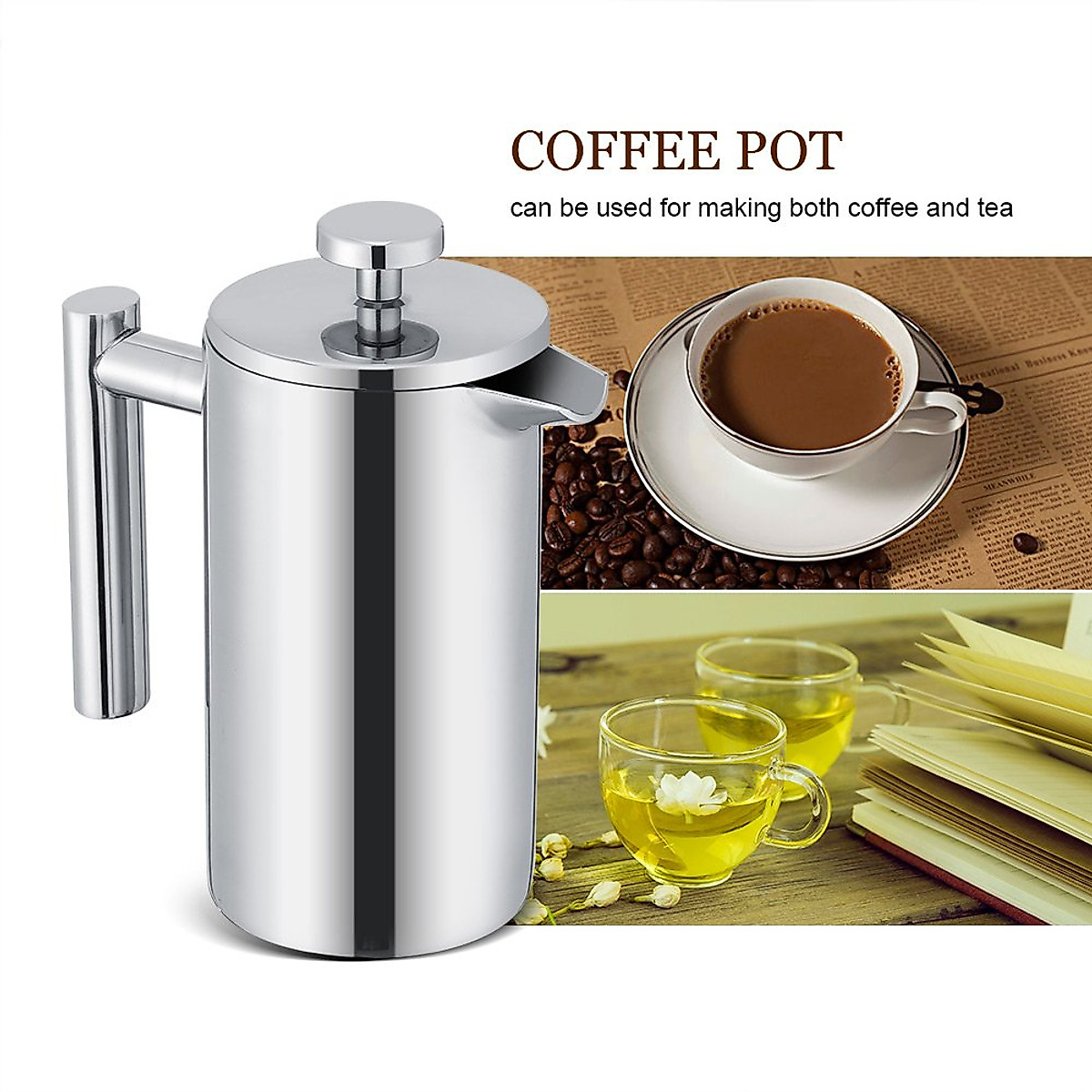 French Press Coffee Maker,Stainless Steel Double Walled 12 oz Espresso Maker Press Tea Pot with Filter