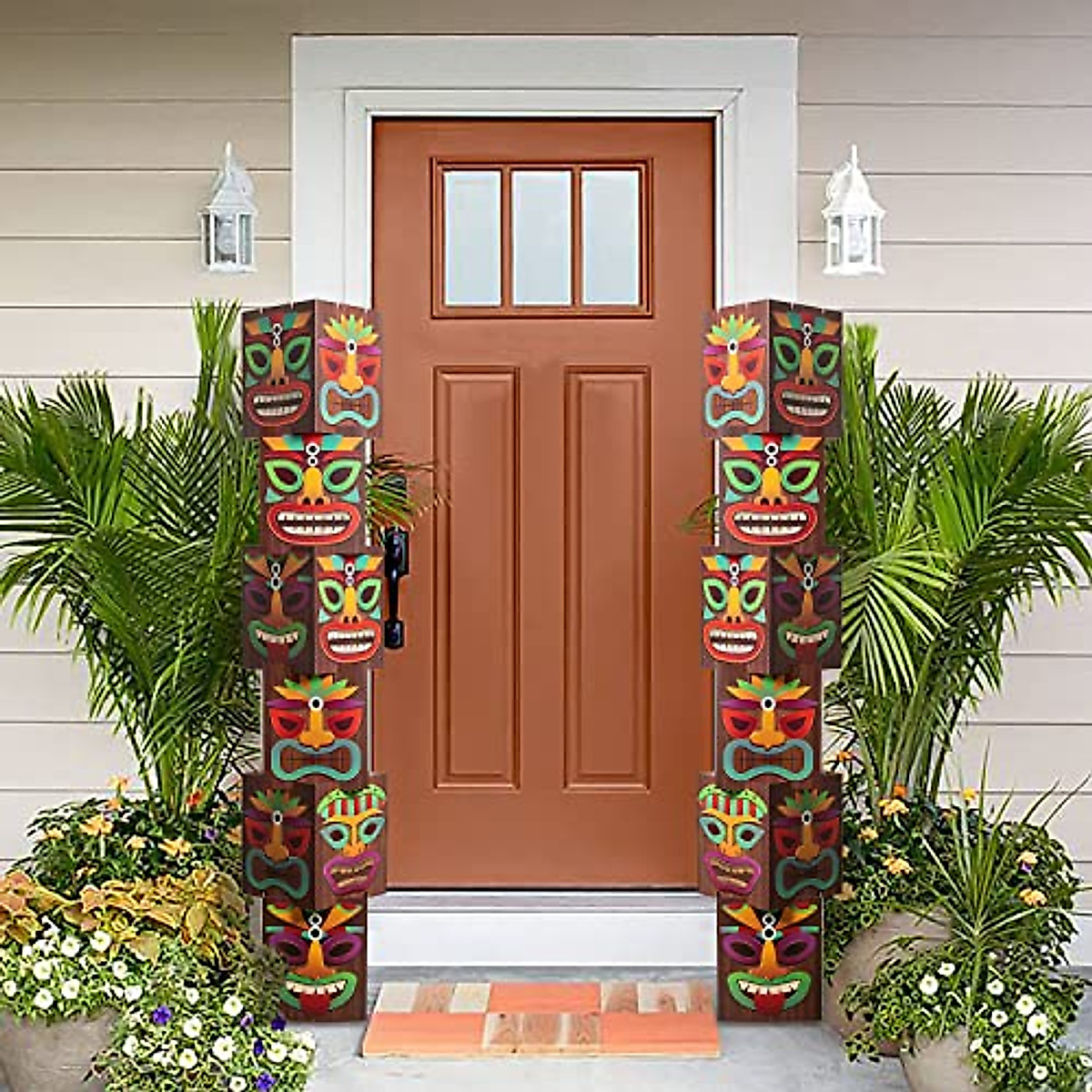 W1cwey 1 Large Tiki Column-6pcs Tiki Column Card Stock Decor, 68.8 Inch Height Three-Dimensional Tropical Hawaiian Luau Birthday Party Decoration Supplies Tiki Totem Decoration for Aloha Outdoor