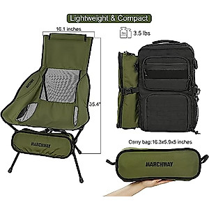 MARCHWAY Lightweight Folding High Back Camping Chair with Head Support, Stable Portable Compact for Outdoor Camp, Travel, Beach, Picnic, Festival, Hiking, Backpacking (Green)