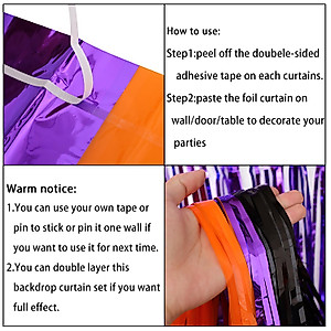 Halloween Backdrop Curtains 3 Pack 8.5X9.84 ft Halloween Party Photo Backdrop Black Orange Purple Photo Booth Props Metallic Tinsel Foil Fringe Curtain for Halloween Party Decoration Supplies