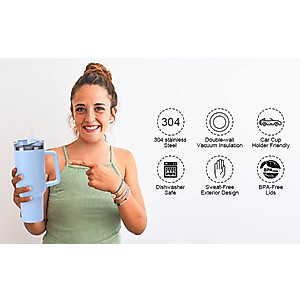 POZOLD 40oz/1200ml Insulated Travel Mug Tumbler with Handle and Straw Lid Insulated Reusable Stainless Steel Water Bottle Travel Mug Iced Coffee Cup Travel Mug for Hot Iced Drink (White)