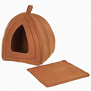 Pyramid - Cat Houses for Indoor Cats with Removable Foam Cat Bed for Kittens or Small Dogs by PETMAKER (Brown) 12 Inch