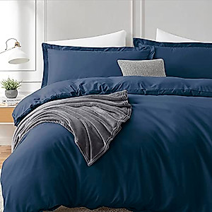 Hearth & Harbor Navy Blue Duvet Cover Queen Size - 3 Piece Queen Duvet Cover Set, Soft Double Brushed Queen Size Duvet Covers with Button Closure, 1 Duvet Cover 90x90 inches and 2 Pillow Shams