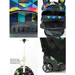 Tilami Rolling Backpack Armor Luggage School Travel Book Laptop 18 Inch Multifunction Wheeled Backpack for Students … (Blue Geometric 1)