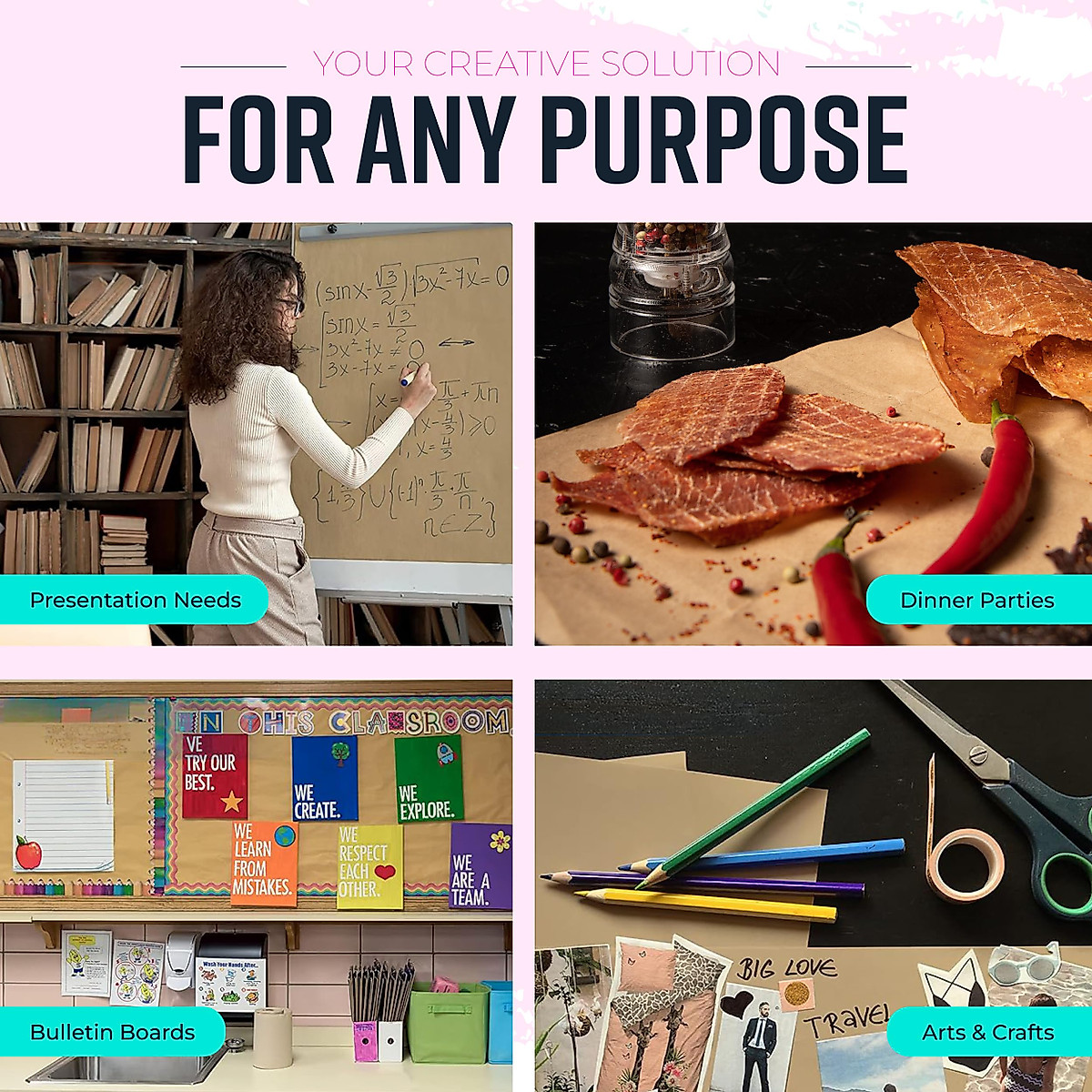 Large Brown Kraft Paper Roll - 36" x 1200" (100 ft) - Made in USA - Ideal for Gift Wrapping, Packing, Moving, Postal, Shipping, Parcel, Wall Art, Crafts, Bulletin Boards, Floor Cover or Table Runner