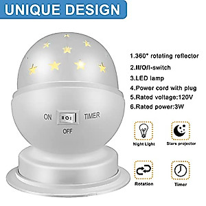 Toyunia Star Night Light for Kids Star Night Light for Kids Bedroom Girls Night Light Starry Night Light Projector Plug in Night Light for Kids with Timer (Plug in Rotating, 3000K)