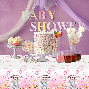 6 Pack Elephant Baby Shower Tablecloth Decorations, Elephant Baby Shower Decorations, Plastic Tablecloth Table Cover Backdrop for Baby Boy Girl Gender Baby Shower Party Supplies, 54 x 108 Inch, Pink