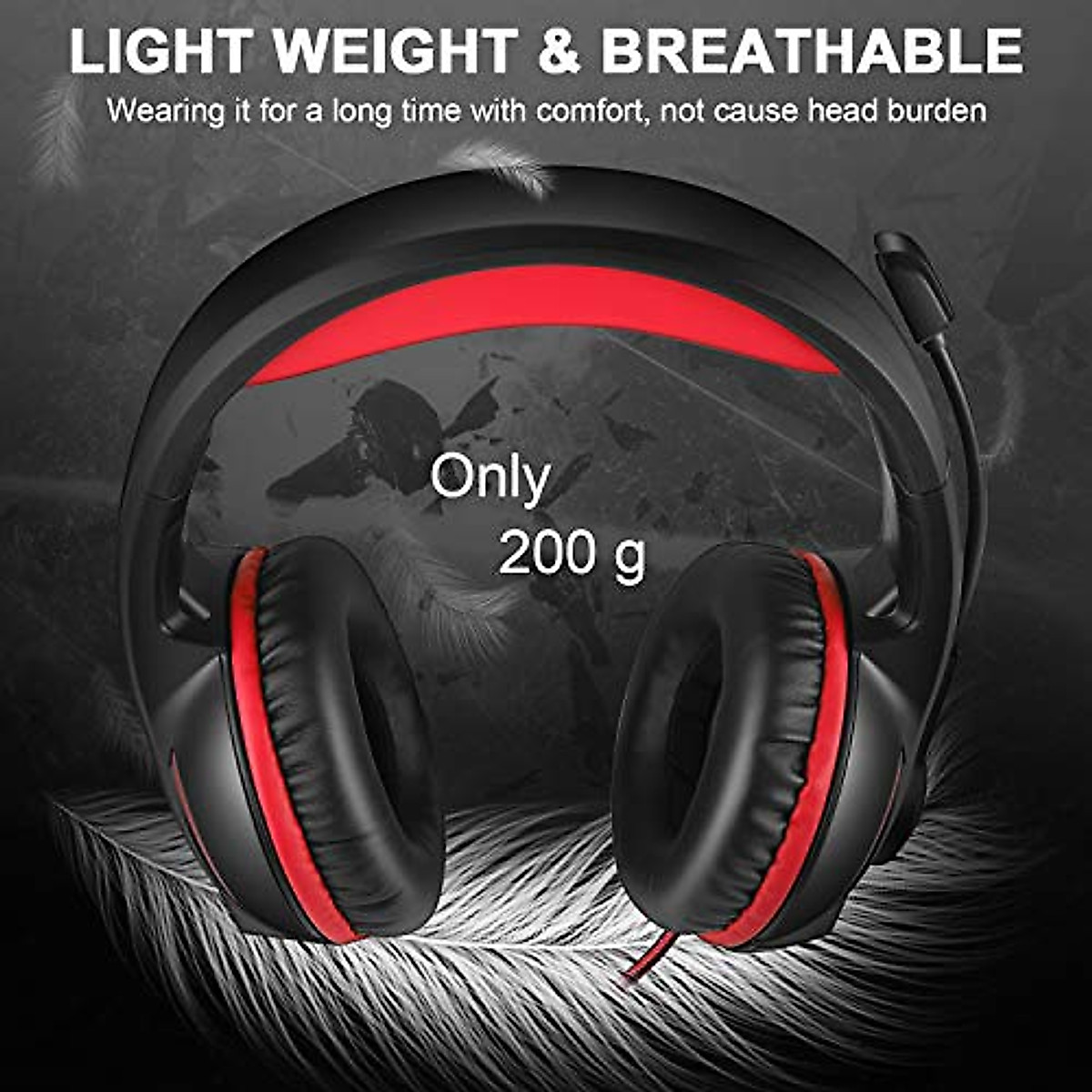 YINSAN Gaming Headset for Nintendo Switch, PS4 Headset with Mic Xbox One Gaming Headphone with Surround Stereo & LED Light, Compatible with PC/PS5/Xbox Series X/S (USB Extension Cable Contained), Red