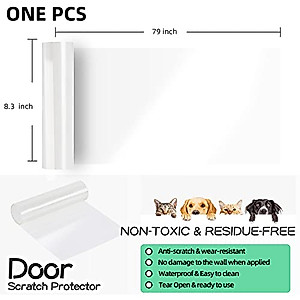 KDAOQN Door Protector from Dog Scratching, Transparent Vinyl Stickers Dog Scratch Door Protector, Custom-fit Furniture & Door Scratch-Guard Wrap, Dog Scratch Furniture Protector (79x8.3In)