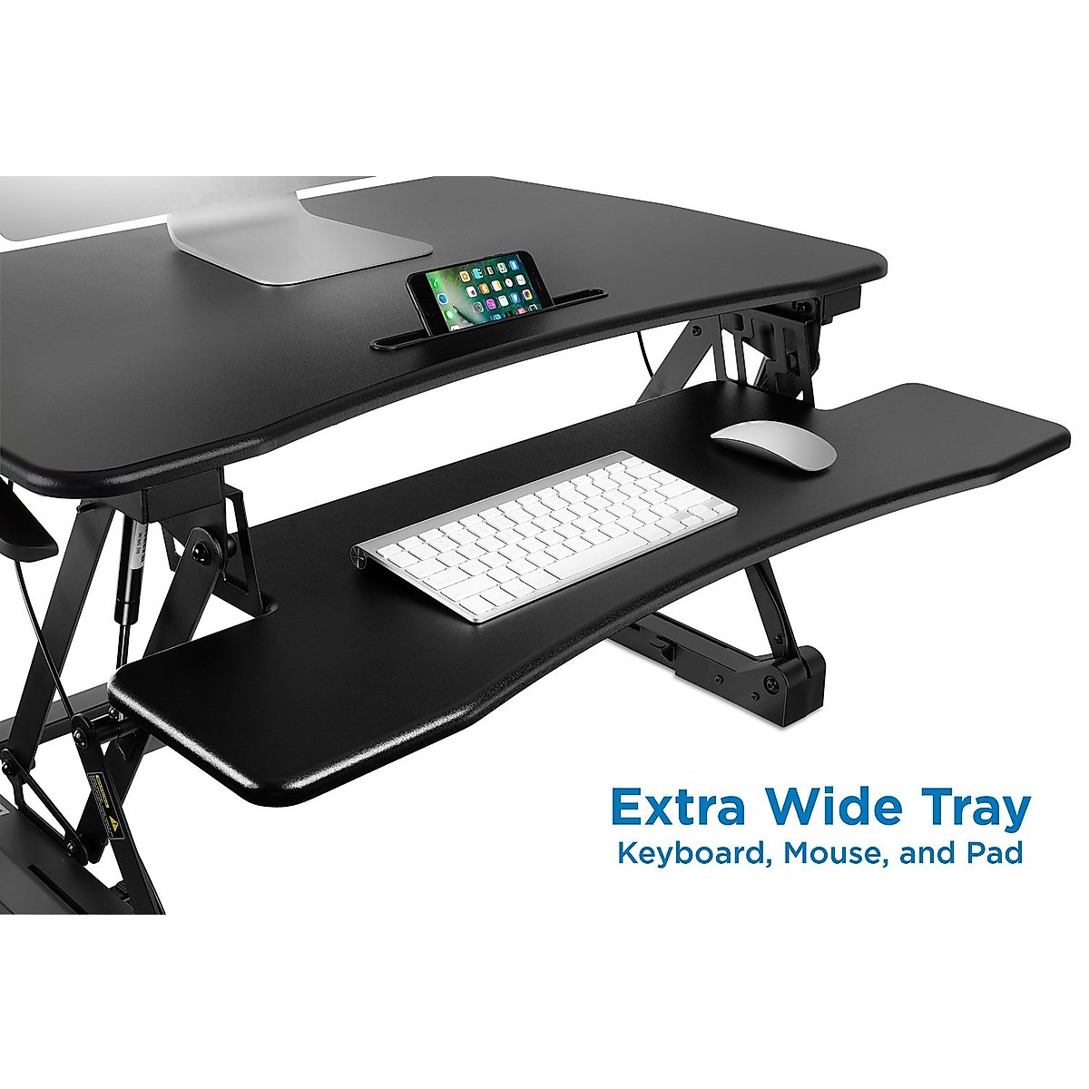 Mount-It! Height Adjustable Standing Desk Converter | 35” Wide Desktop | Sit-Stand Desk with Gas Spring Handle | Stand Up Computer Workstation Fits Dual Monitors | Black (MI-7955)