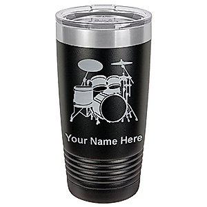 LaserGram 20oz Vacuum Insulated Tumbler Mug, Drum Set, Personalized Engraving Included (Black)