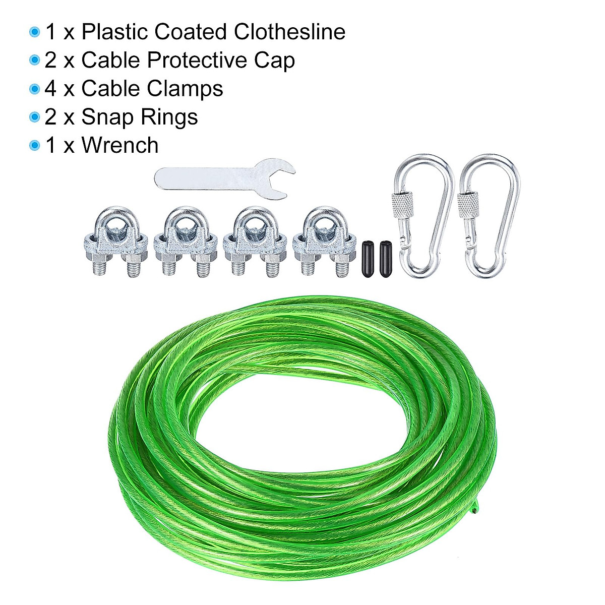 PATIKIL Plastic Coated Clothesline Kit, 1/4" x49ft Steel Core Clothes line Metal Cable & Wire Rope for Drying Clothes, Outside Hanging