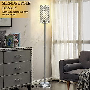 GyroVu Crystal Floor Lamp, Elegant Standing Lamp Modern Floor Lamp Silver Finish Tall Pole Lamp Accent Light with On/Off Foot Switch for Living Room, Girl Bedroom, Dresser, Office