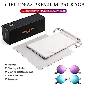 AIEYEZO Round Lennon Glasses Round Polarized Sunglasses for Women Men Small Circle Sunnies (Gold/Purple Mirrored + Silver/Blue Mirrored)