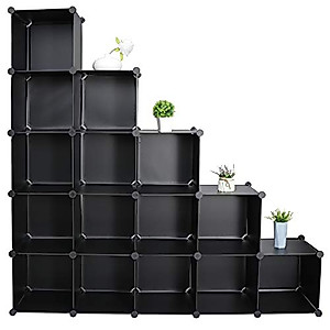 ZENY Cube Storage Organizer, 16-Cube Closet Organizer Storage Shelves, Modular Bookcase, DIY Plastic Modular Closet Cabinet, Book Shelf for Bedroom Living Room Office, Black