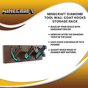 Ukonic Minecraft Diamond Tool Wall Coat Hooks Storage Rack Organizer | Freestanding Hat and Coat Rack Wall Mount, Home Decor Room Essentials | Video Game Gifts and Collectibles