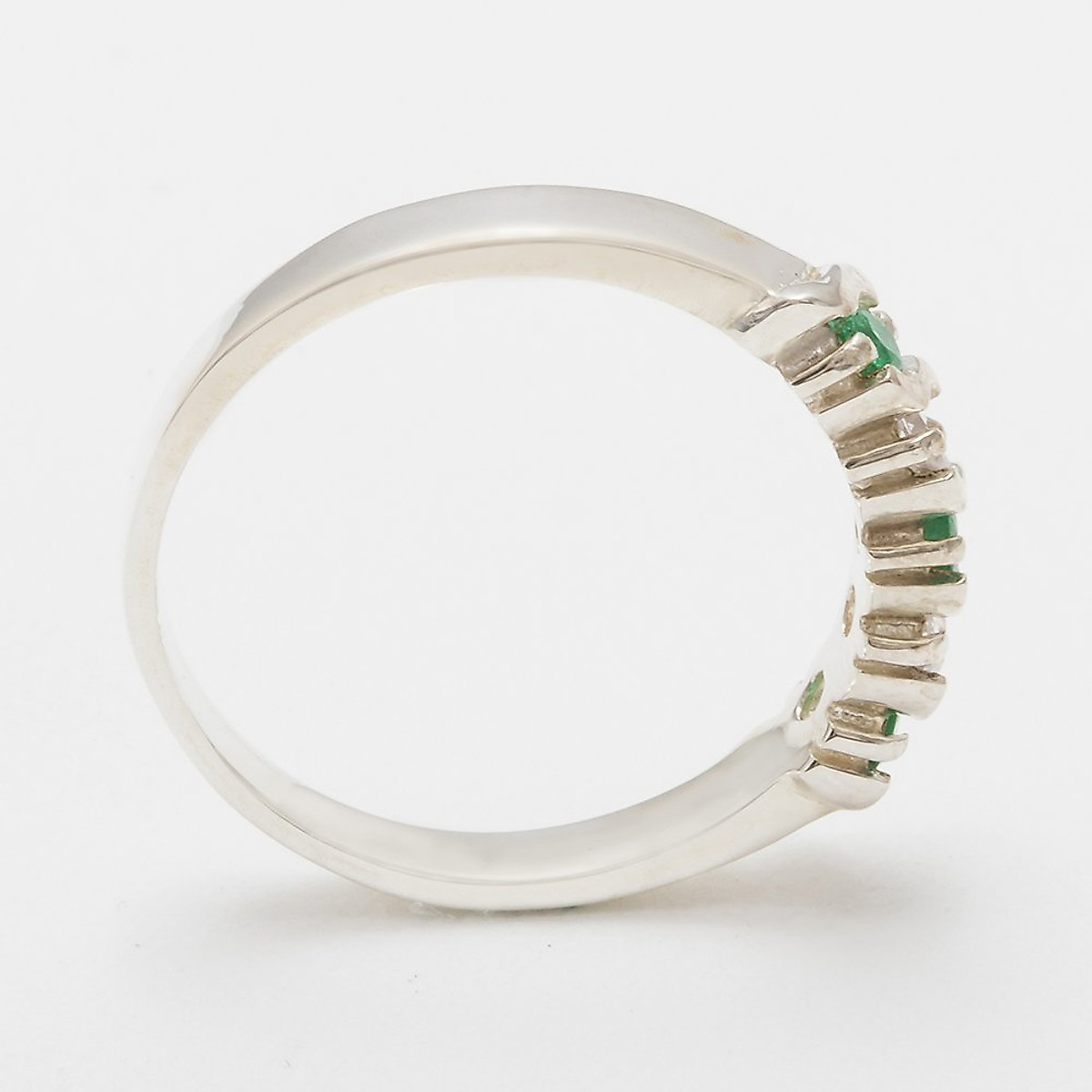 Solid 925 Sterling Silver Real Genuine Emerald & Cubic Zirconia Womens Eternity Band Ring - 7 - Size 7