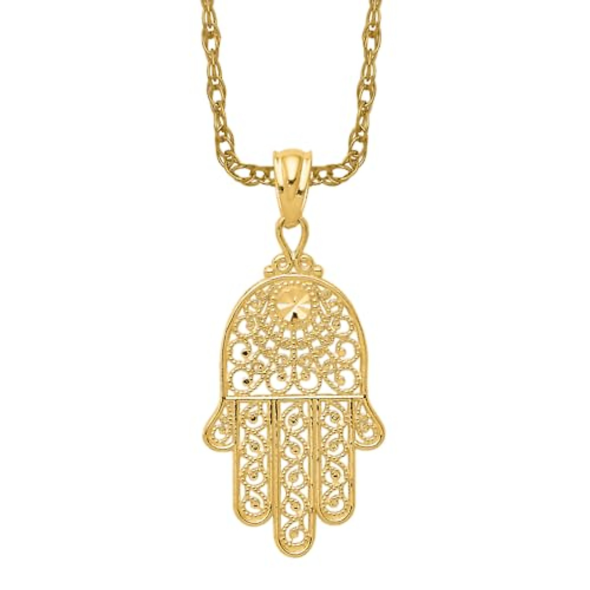 14K Yellow Gold Hand of God Necklace Judaica Religious Pendant Israel Charm 29mm x 14mm Only