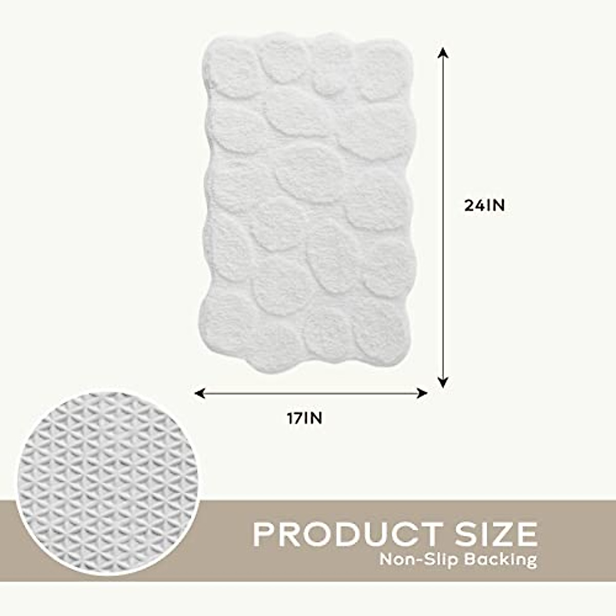 Ashler Bathroom Rug, Cobblestone Bath Rugs, Microfiber Bath Mat, Soft Absorbent Bath Carpet, Non-Slip Shower Mats, Machine Washable Pebbles Bathroom Mats, 17X24 in, Off White