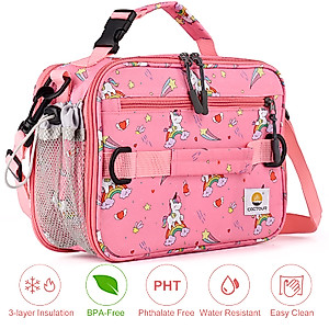 CaCTOUR Insulated Lunch Bag,Expandable Kids Lunch Box,Double Zipper & Lunch Bag Kids with Strap,Lightweight Reusable Lunch Tote Bag for Boys Girls,Meal Containers for School/Picnic (Unicorn)