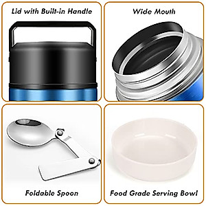 SSAWcasa Food Thermos,34oz Soup Thermos for Hot Food,Insulated Food Container,Wide Mouth Lunch Thermos Food Jar with Spoon,Leak Proof Stainless Steel Vacuum Thermal Bento Box Flask for Adult (Blue)