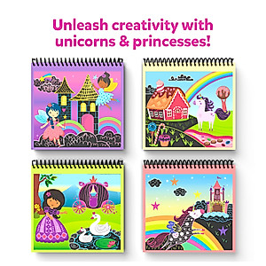 Skillmatics Scratch Art Book for Kids - Unicorns & Princesses, Craft Kits & Supplies, 30+ Scratch Stickers, Travel Toys, DIY Kit, Gifts for Girls & Boys Ages 3, 4, 5, 6, 7, 8