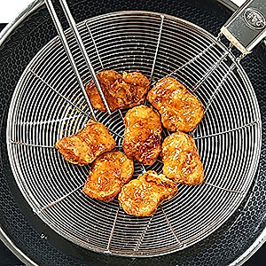 TEMKIN Chip Basket Large Stainless Steel Frying Basket with Long Handle and Bold Commercial French Fries Basket Household Fried Food Filter Kitchen Cooking Tools Basket