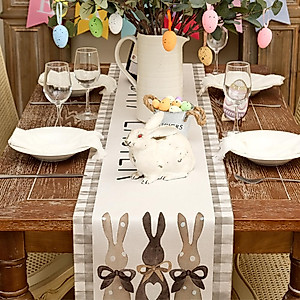 ARKENY Happy Easter Table Runner 13x72 Inches, Bunny Rabbit Spring Holiday Farmhouse Burlap Buffalo Plaid Indoor Table Decorations for Home AT381-72