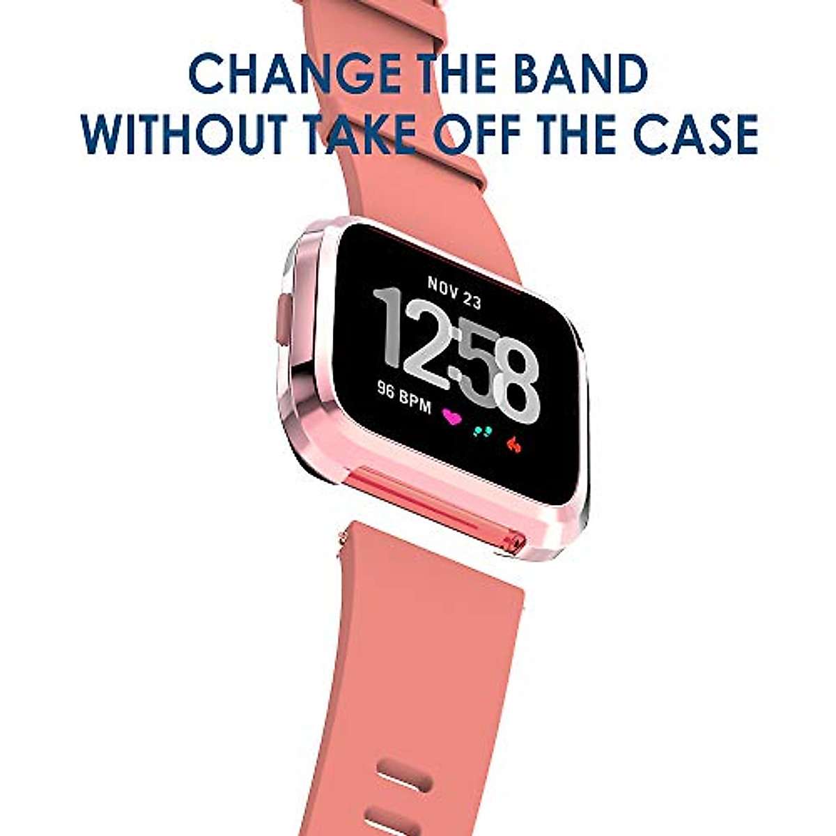 Simpeak 5Pack Soft Screen Protector Bumper Case Compatible with Fitbit Versa Smartwatch, Full Protection, Rose Pink/Clear/Silver/Black/Rose Gold