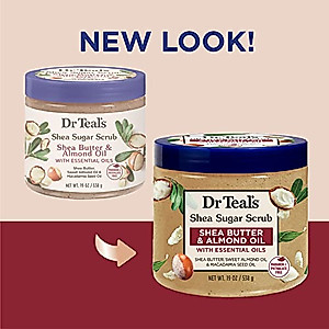 Dr Teal's Shea Sugar Body Scrub, Shea Butter with Almond Oil & Essential Oils, 19 oz (Pack of 3) (Packaging May Vary)