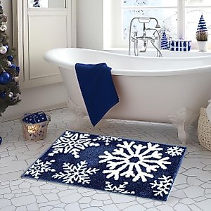 Lindameler Christmas Bathroom Rugs Winter Red Snowflake Christmas Bath Mat for Bathroom Extra Soft Absorbent Washable Non Slip Shower Mat Cute Lovely Christmas Holiday Rugs 20''x32'' (Blue,20''x32'')