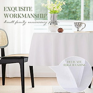 BYDOLL Table Cloth Round 60 Inch Fits Max50 Inch Diameter Table Top,White Washable Outdoor Winkle and Stain Resistant Spillproof Polyester Tablecloth for Round Tables Party Table Cover