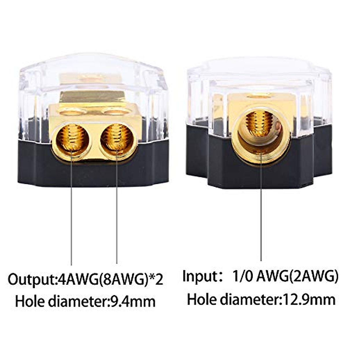 magic source 1pcs Power Distribution Block 0/2/4 Gauge in 4/8 Gauge Out 2-Way Amp Copper Ground Block Distribution for Car Audio Splitter