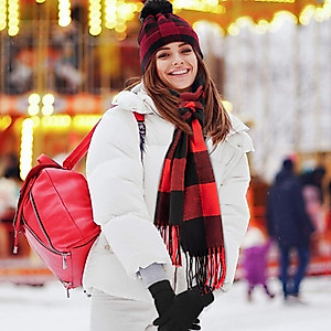 Cosweet Scarf and Gloves Set - Winter Knitted Warm Set, Plaid Scarf Winter Gloves Knitted Hat with Pompom Flurry Ball for Women Men Outdoor Sports Running Skiing Cycling Yoga Christmas Gift