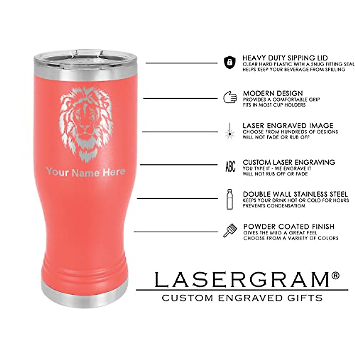 LaserGram 20oz Vacuum Insulated Pilsner Mug, NP Nurse Practitioner, Personalized Engraving Included (Coral)