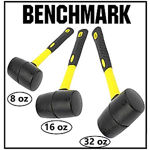Benchmark - Rubber Mallet Set - 3 Sizes (8 oz, 16 oz, 32 oz) - Durable Low Recoil Rubber Mallet Heads with Sure Grip Fiberglass and Rubber Handles