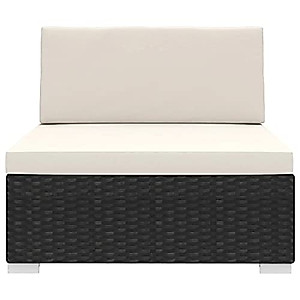 vidaXL Sectional Middle Seat with Cushions Rustic Steel Frame Outdoor Garden Patio Backyard Armless Chair Seat Poly Rattan Gray